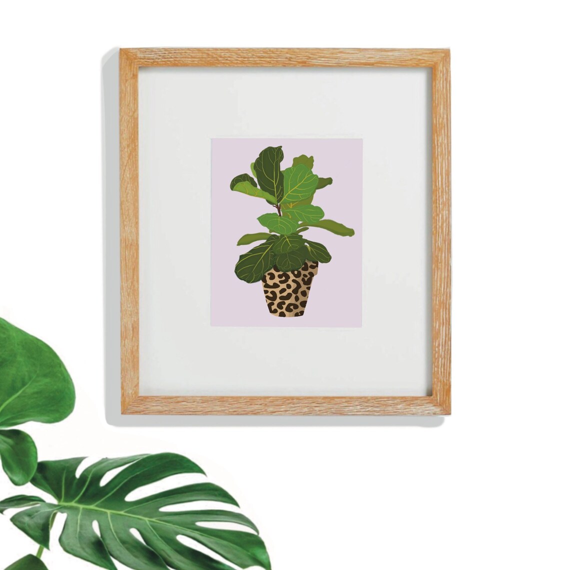 Fiddle Leaf Fig Plant in Animal Print Pot, Minimalistic Plant Art ...