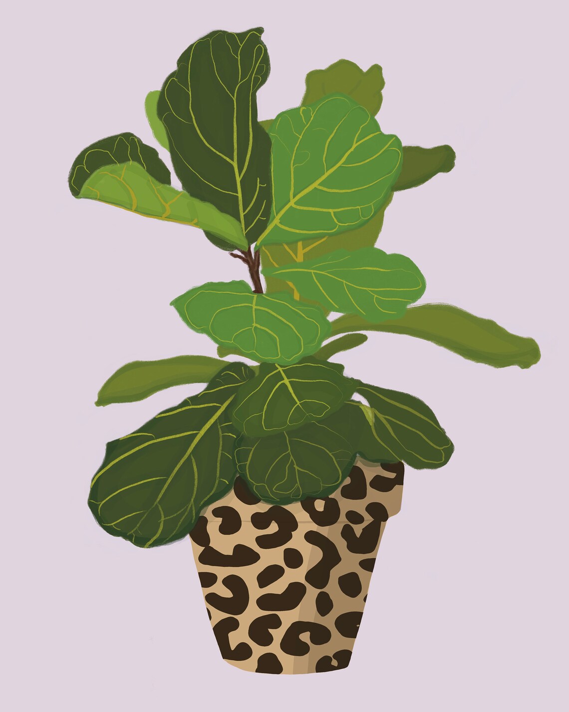 Fiddle Leaf Fig Plant in Animal Print Pot, Minimalistic Plant Art ...