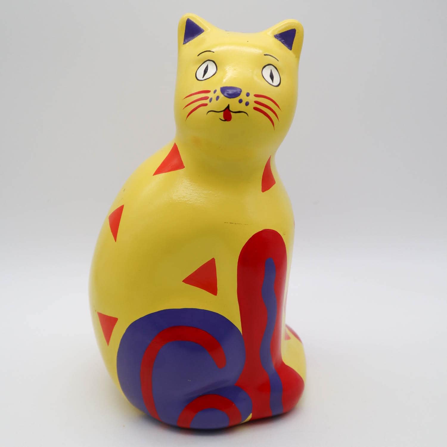 Hand Painted Mexican Pottery Cat Coin Piggy Bank Statue 10 1/2"h ...