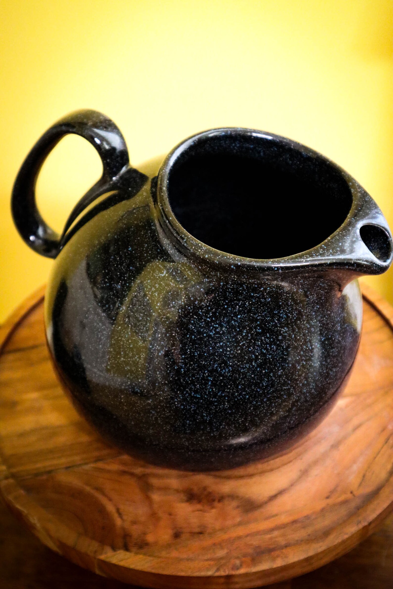 Vtg Waechtersbach Ceramic Ball Water Pitcher Black Blue Speckled West ...