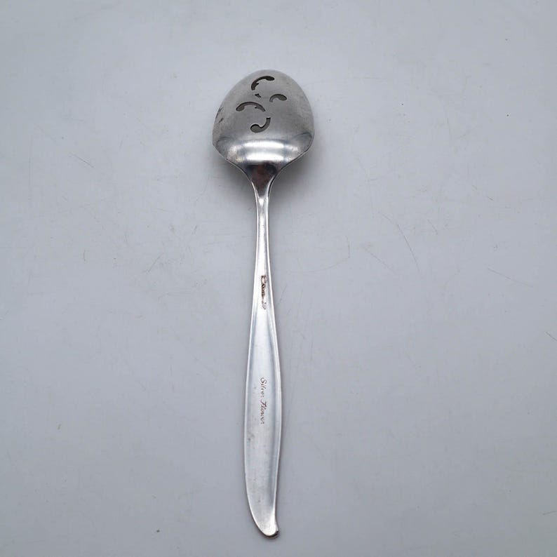 Vintage Oneida Community Silver Flower Slotted Pierced Serving Spoon ...