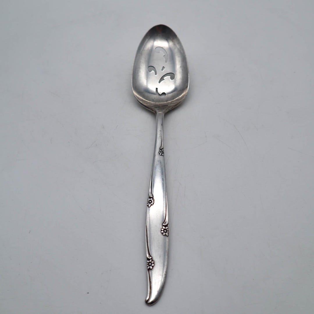 Vintage Oneida Community Silver Flower Slotted Pierced Serving Spoon ...