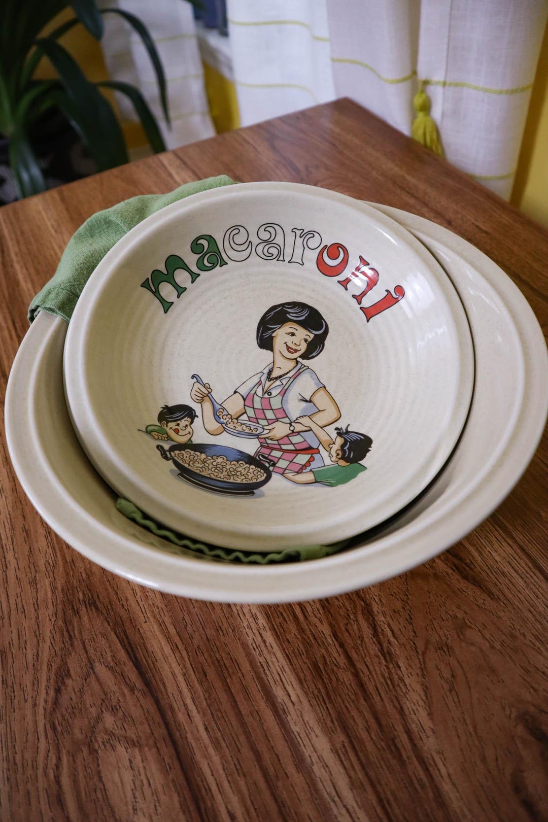 Ceramic Stoneware Pasta Macaroni Serving Set Large Dish & 2 Serving ...
