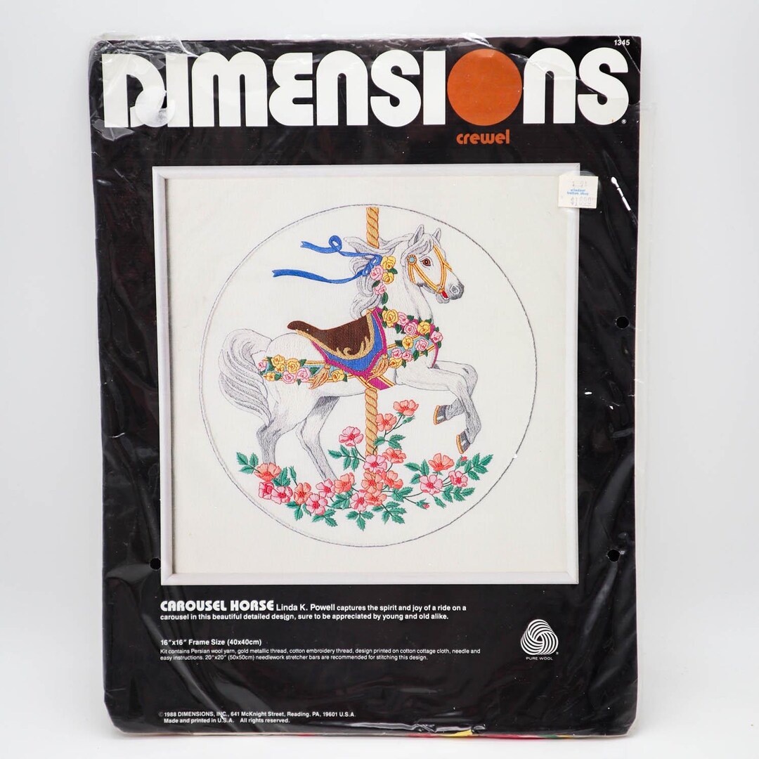 Dimensions Crewel Kit Carousel Horse #1345 USA 1988 16”x16” New Open ...