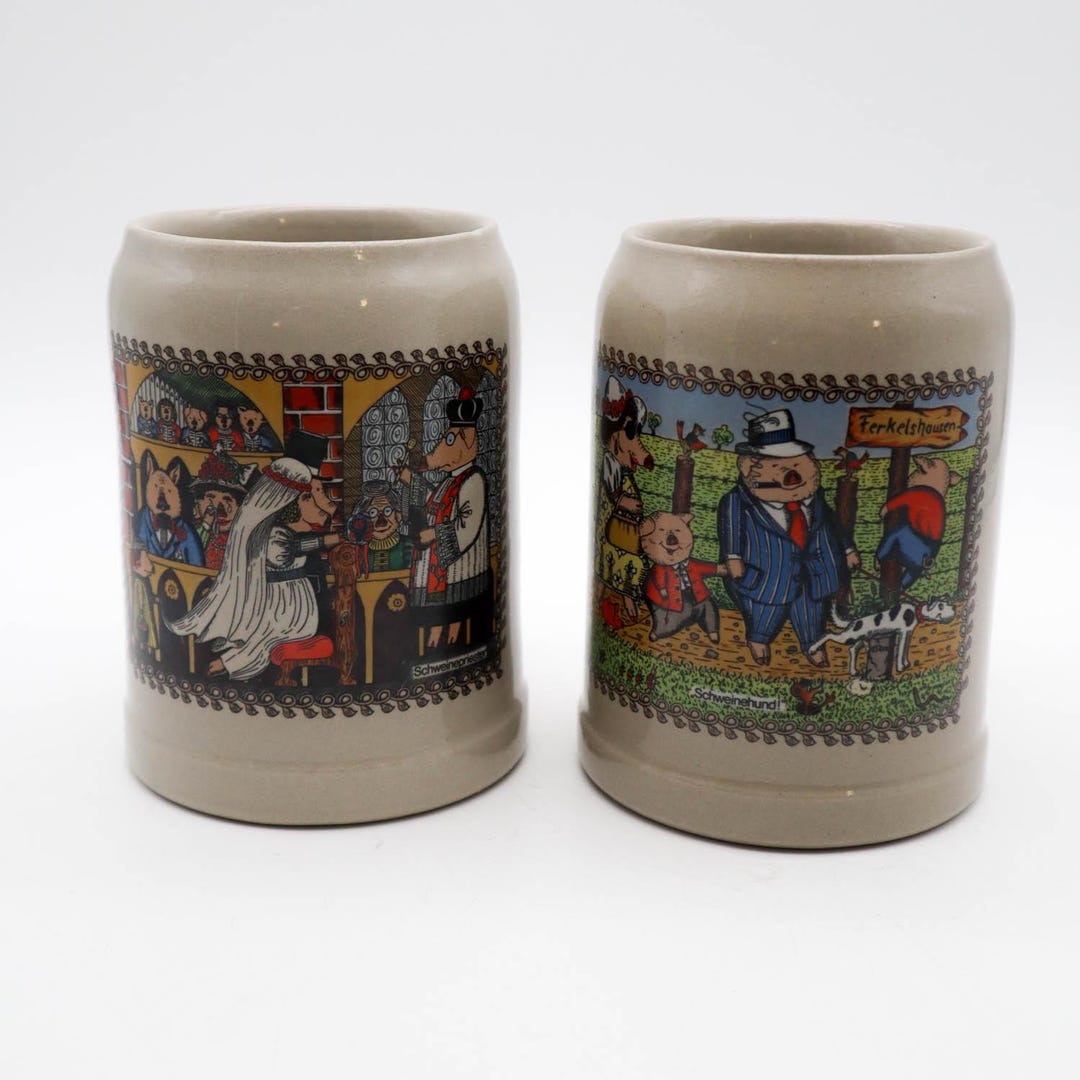 Vintage Gerz West Germany Stoneware Beer Stein Mug Pig Schweine Cartoon ...