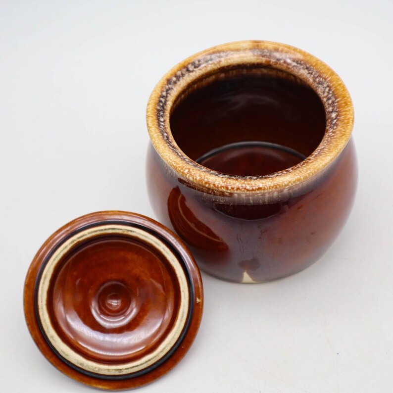 Vintage Hull Pottery Brown Drip Glaze Small Bean Pot Soup Crock Jar ...