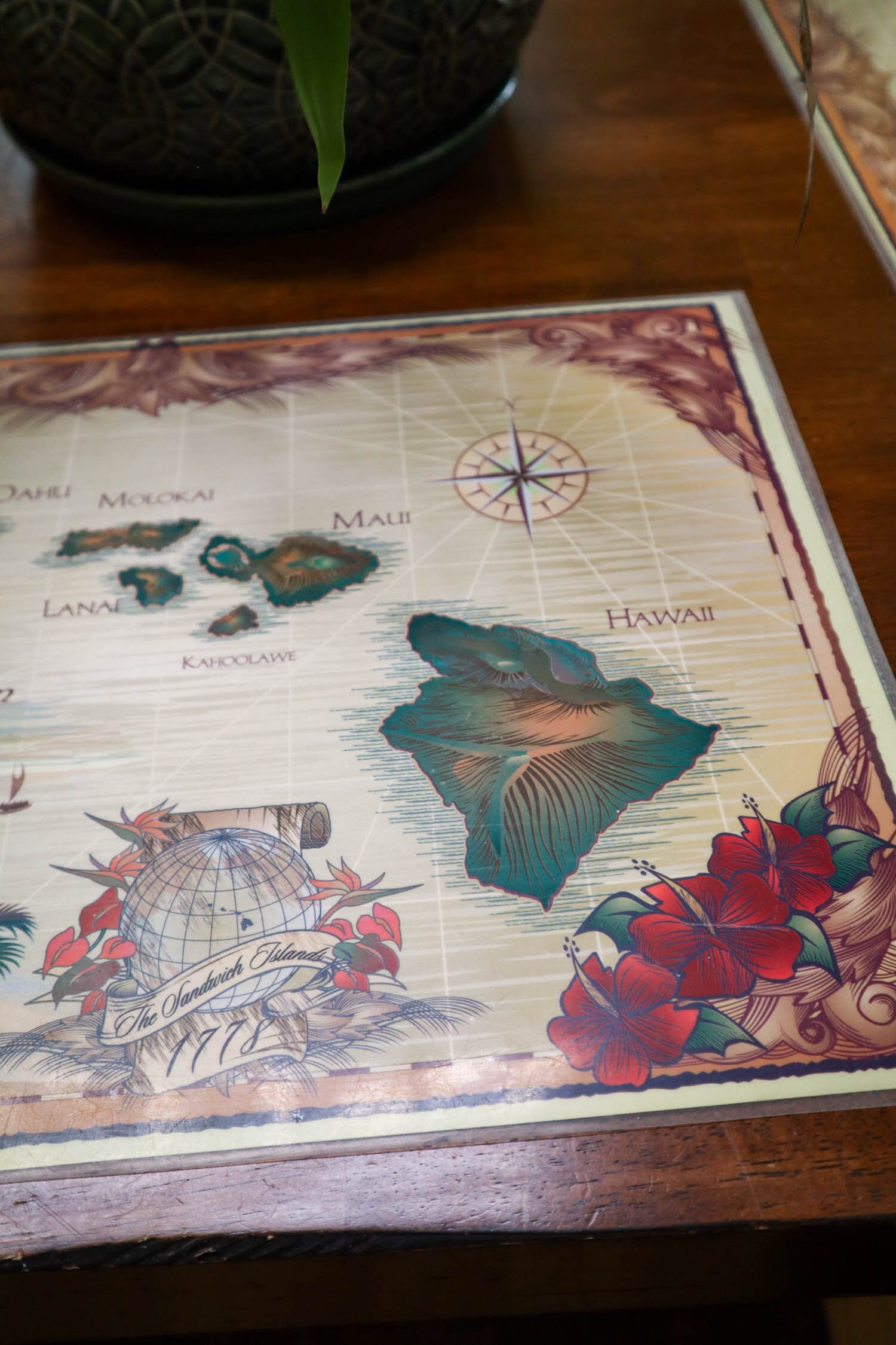 Hawaii Island Map Laminated Placemats Tiki Hawaiian Floral - Etsy