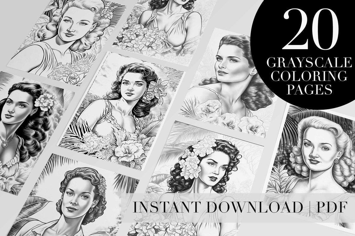 Adult Coloring Pages Vintage 1940s Women Pinup Illustration - Etsy