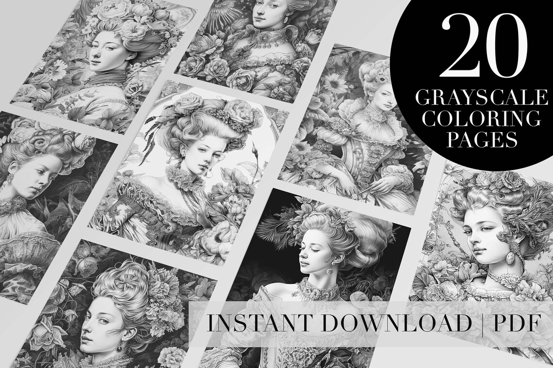Printable Adult Coloring Book Marie Antoinette Coloring Pages Grayscale ...