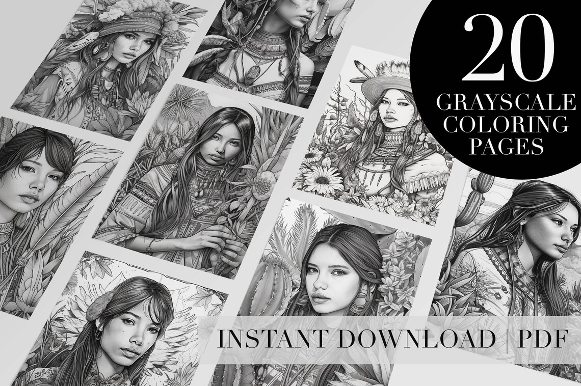 Printable Coloring Book for Adults Beautiful Native American Women ...