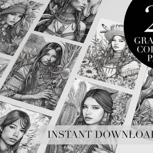 Printable Coloring Book for Adults Beautiful Native American Women ...