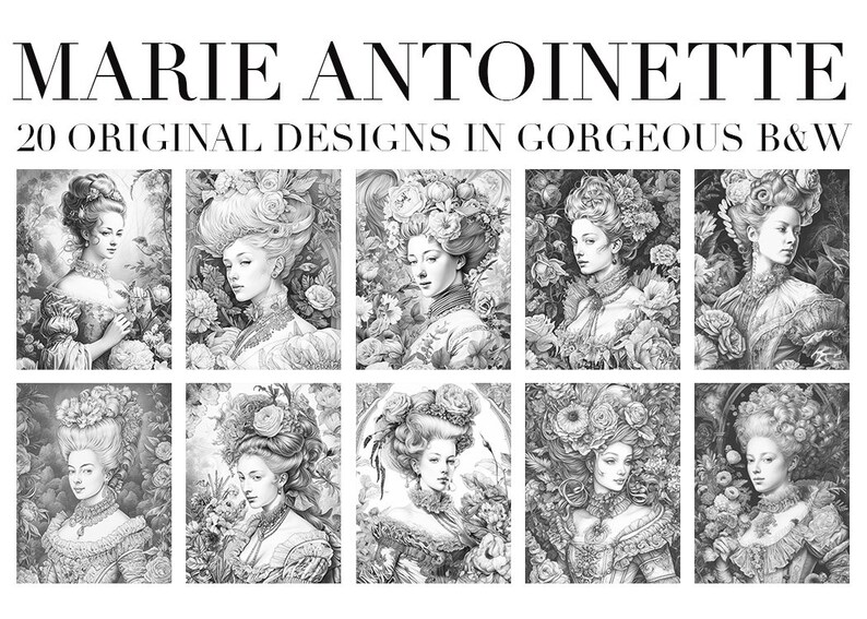 Printable Adult Coloring Book Marie Antoinette Coloring Pages Grayscale ...