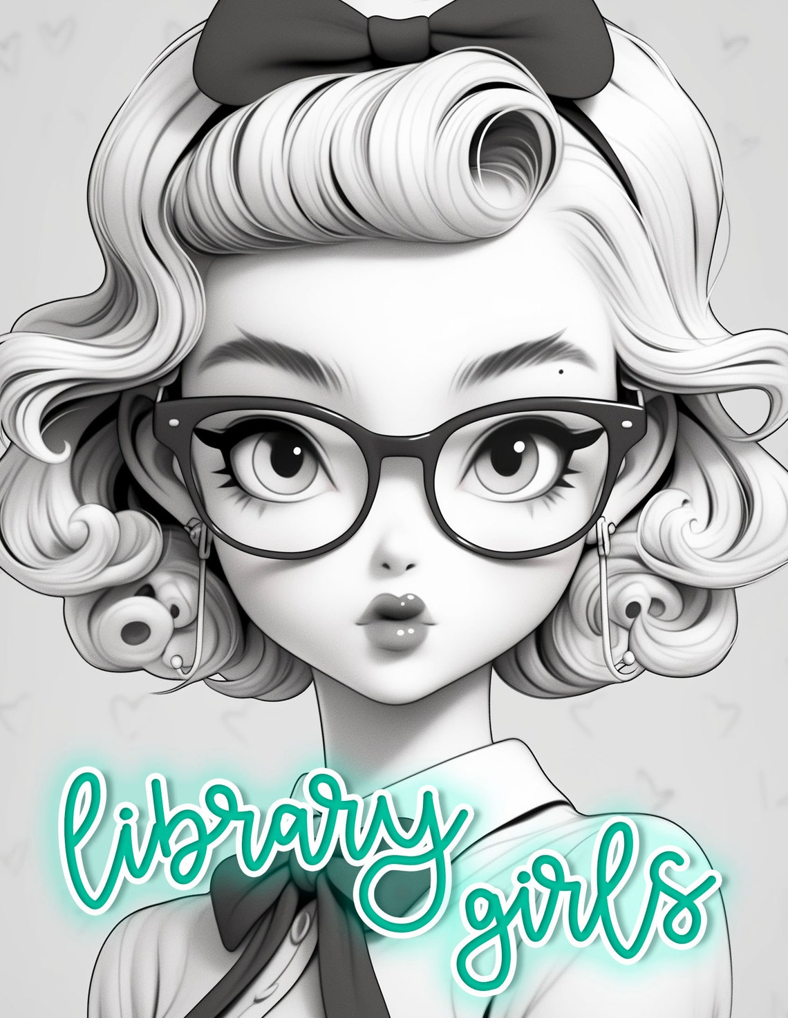 Library Girls Coloring Book Cuties to Color Printable Chibi Doll Floral ...