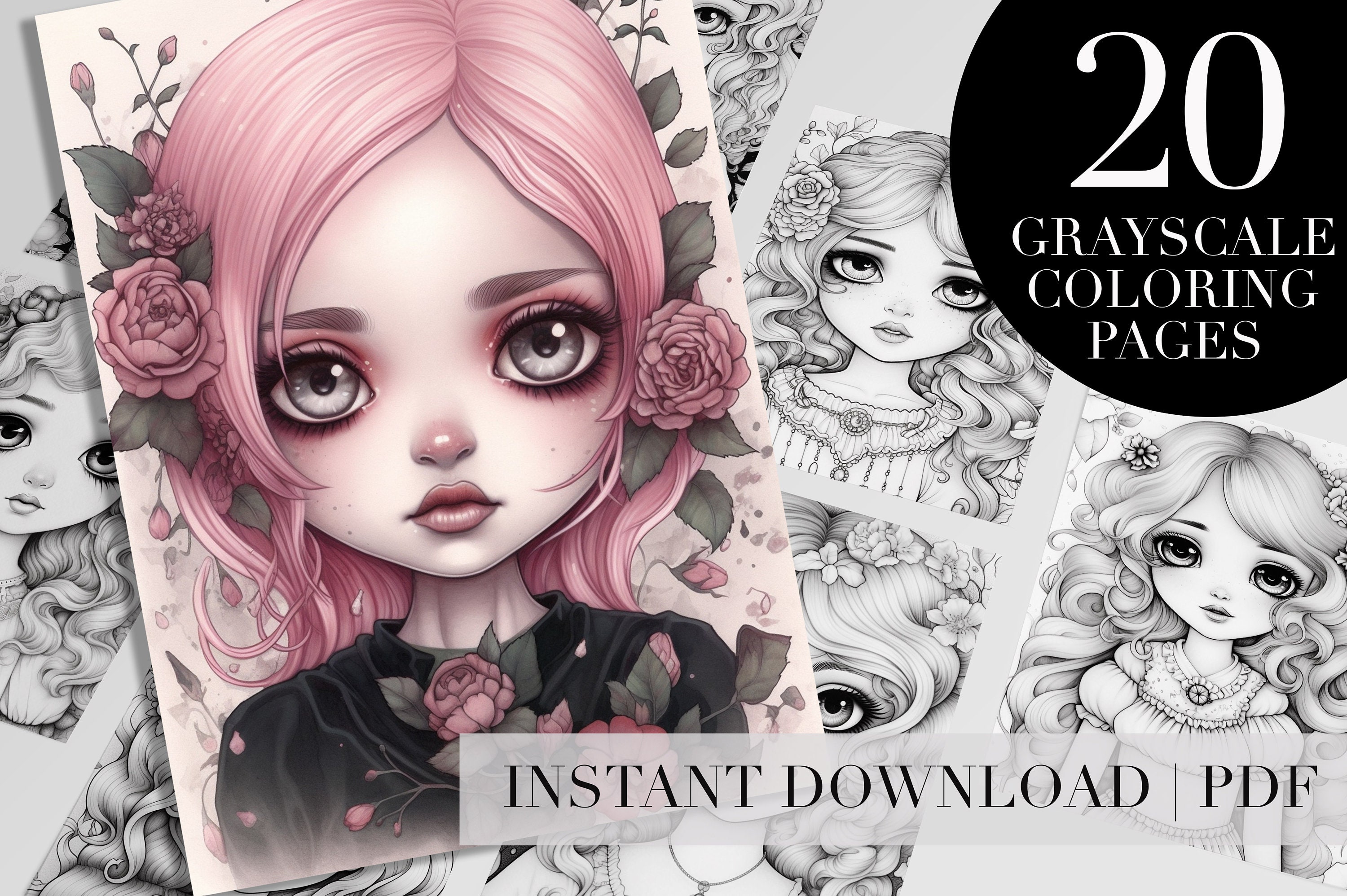 Printable Coloring Book Chibi Goth Pastel Doll Floral Cute Girl ...