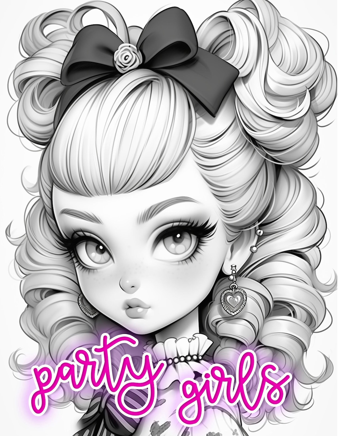 Fancy Party Girls Coloring Book Cuties to Color Printable Chibi Doll ...