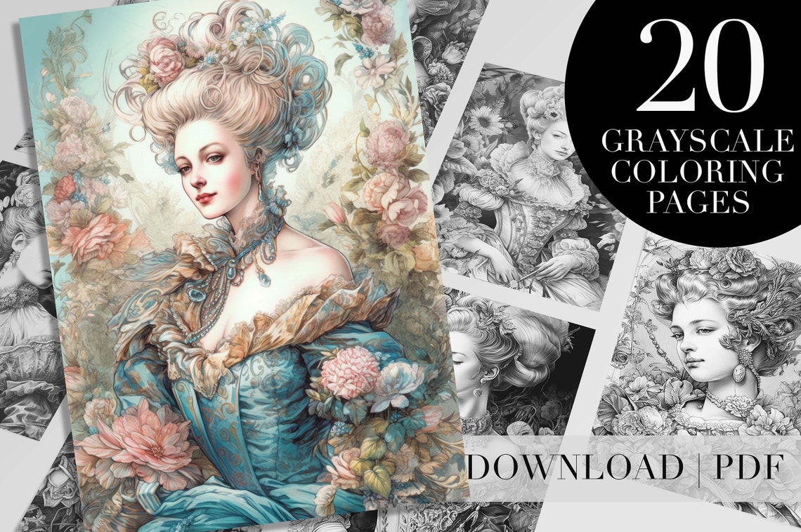 Printable Adult Coloring Book Marie Antoinette Coloring Pages Grayscale ...