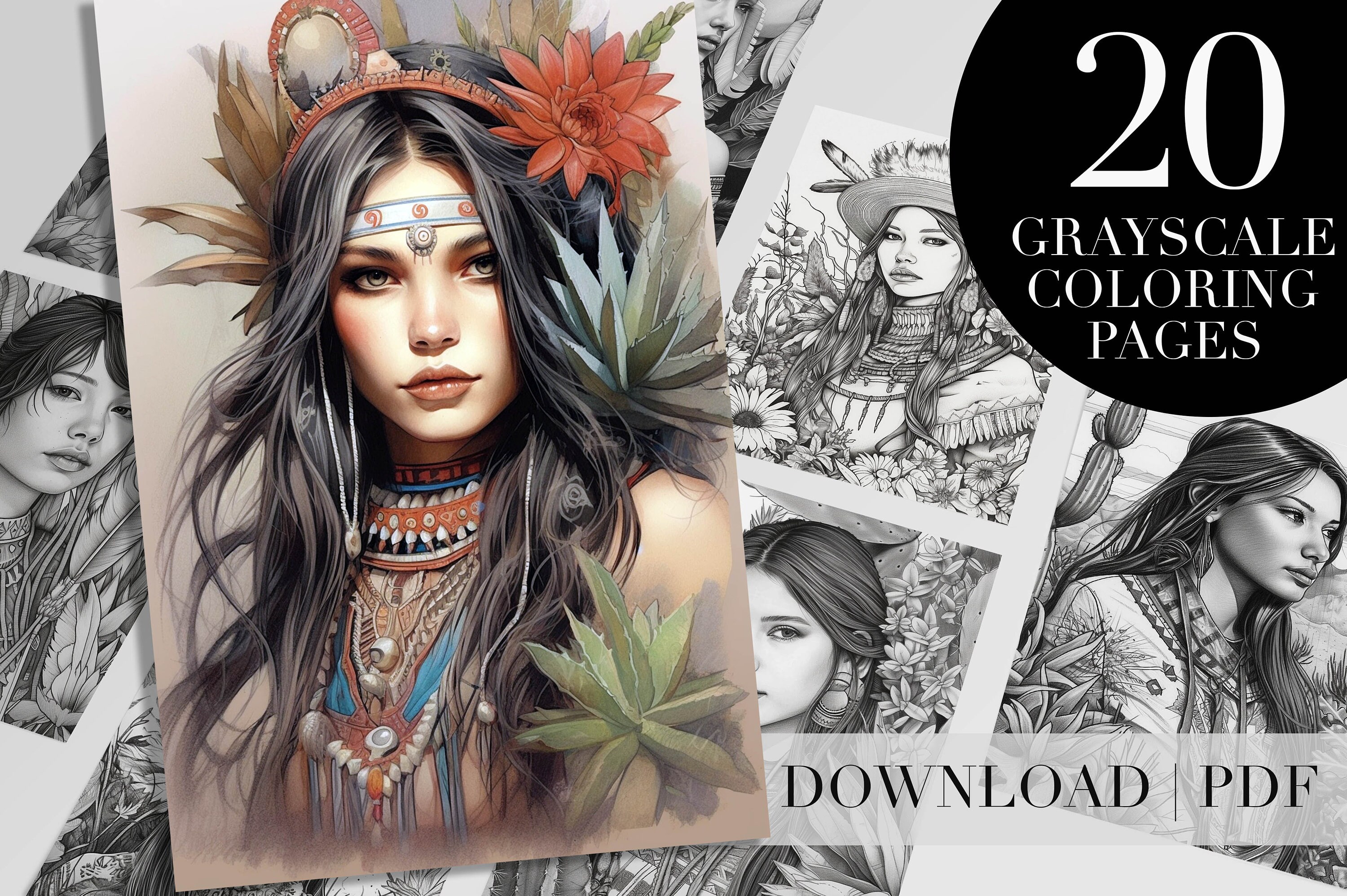Printable Coloring Book for Adults Beautiful Native American Women ...