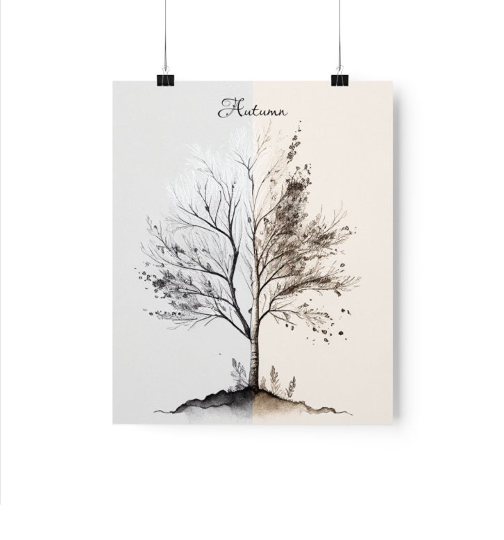 Tree Drawing, Minimalist Art, Autumn Leaves, Nature Sketch, Seasonal ...