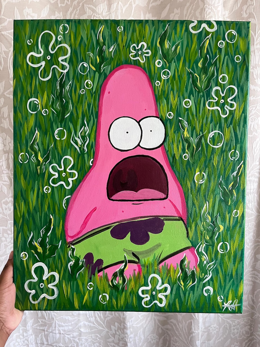 Patrick Star Acrylic Painting: Whimsical Garden Fantasy Fan Art - Etsy