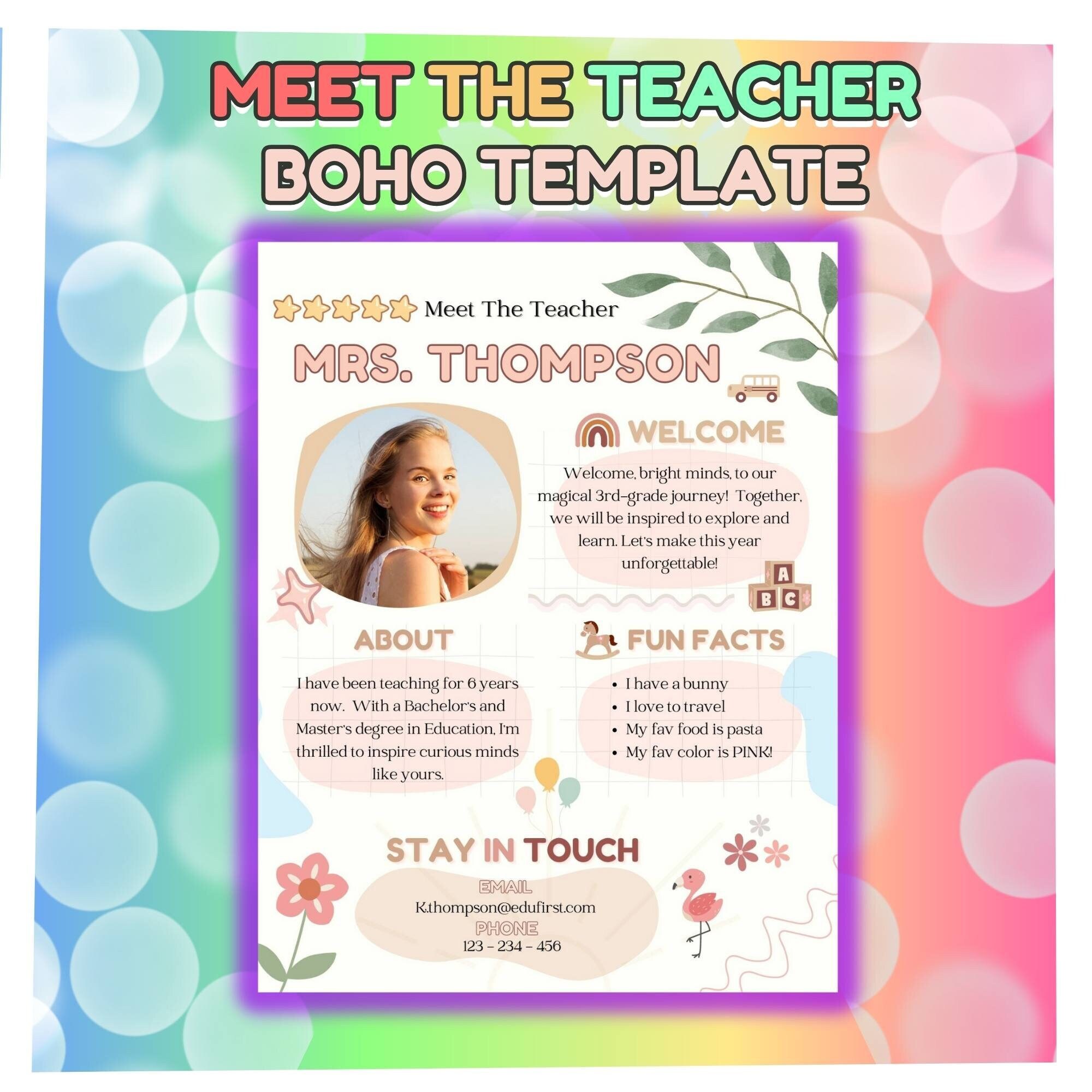 Meet the Teacher Template, Boho Meet Teacher Template , Back to School ...