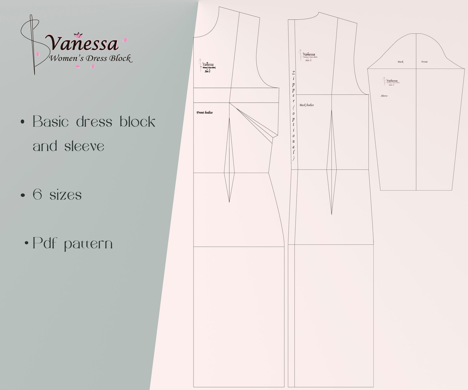 Dress Block PATTERN Female Pattern Body With Sleeve 6 SIZES Downlad PDF ...