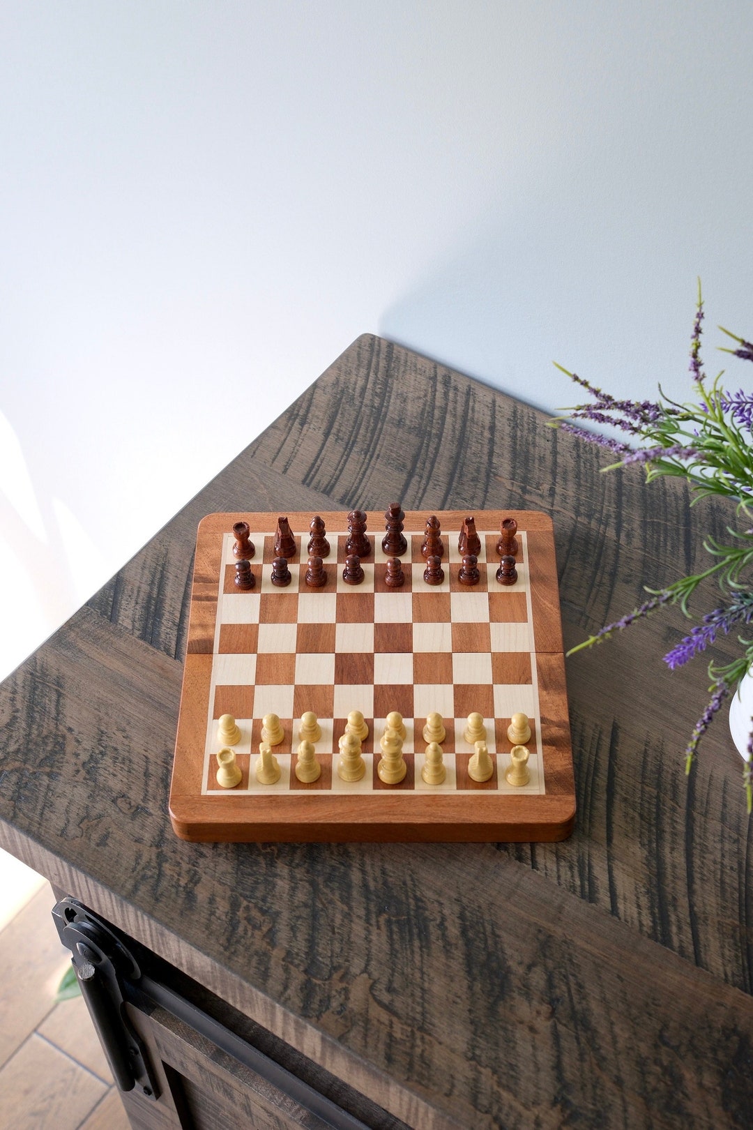 Handmade Wooden Chess Set - 10" Folding Magnetic Travel Chess Set ...