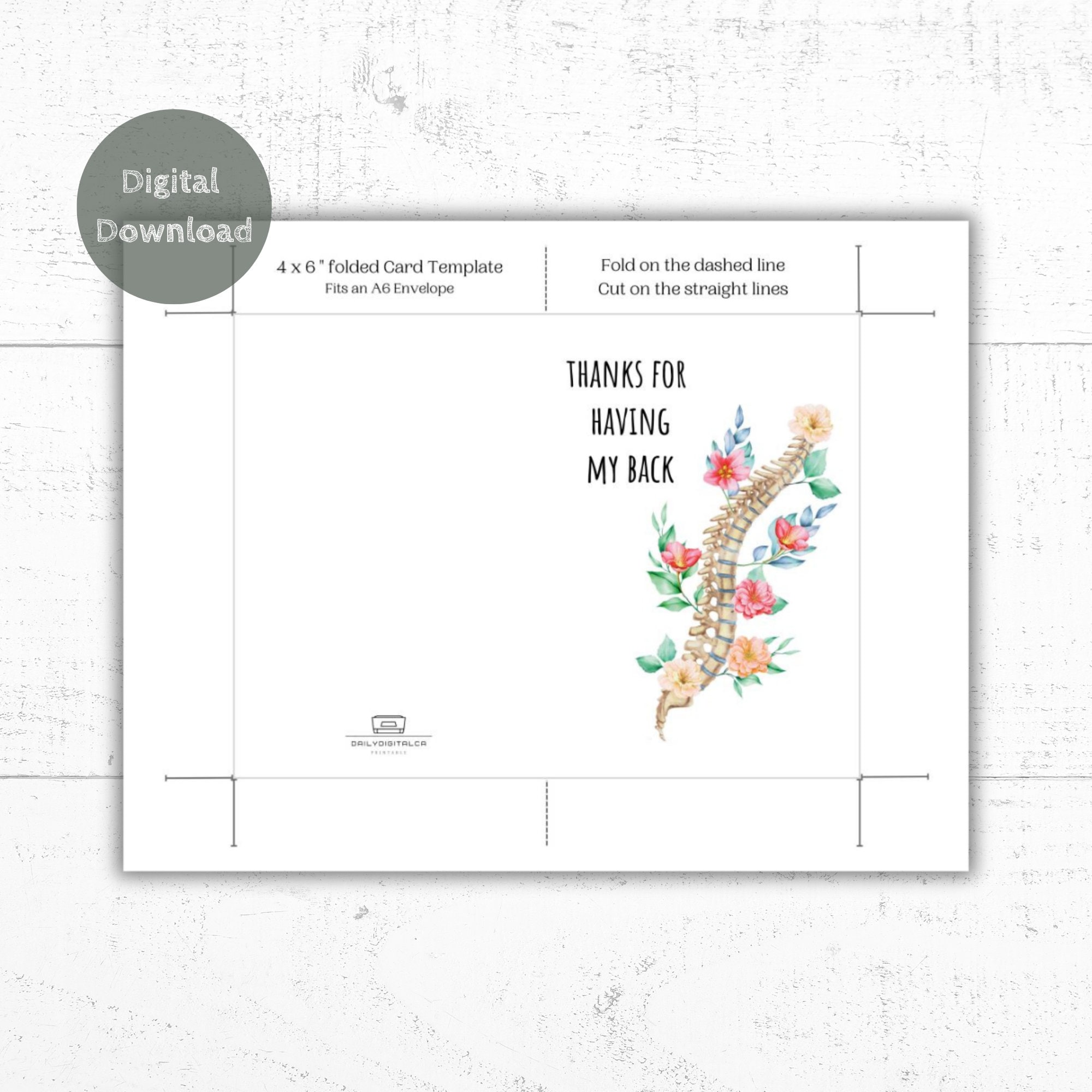 Printable Thank You Card, Thanks for Having My Back, Anatomy, Physical ...