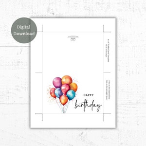 Printable Birthday Card Balloons, Watercolor Balloons Birthday Card ...