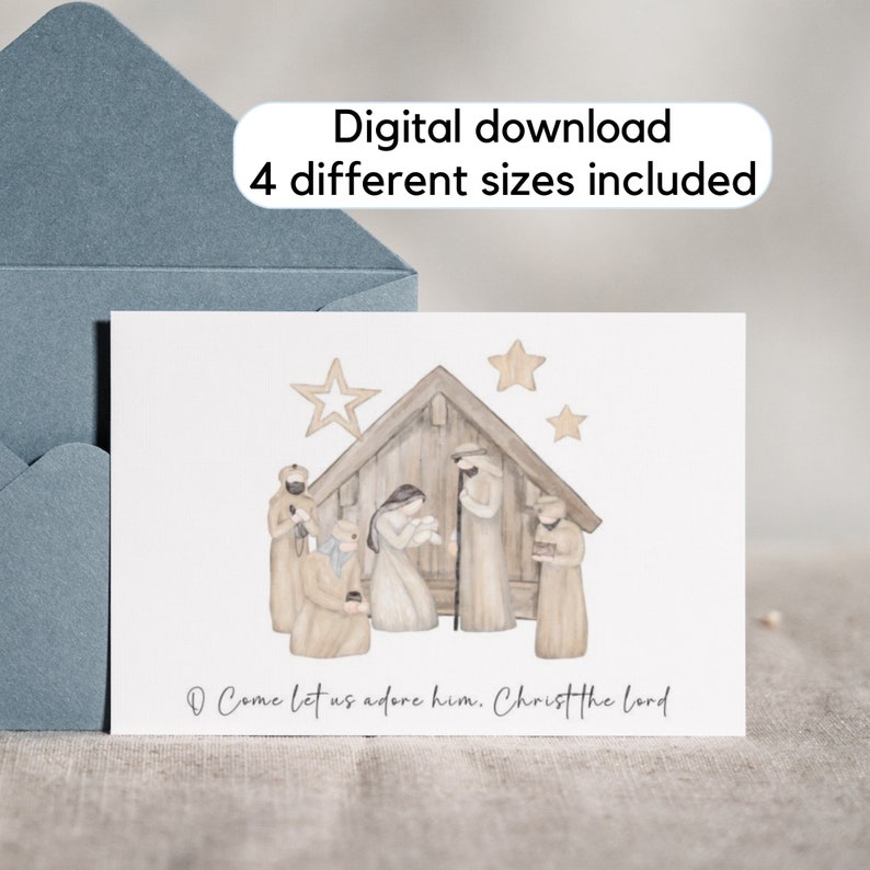 Printable Christmas Card, Nativity Scene, Watercolor Nativity ...