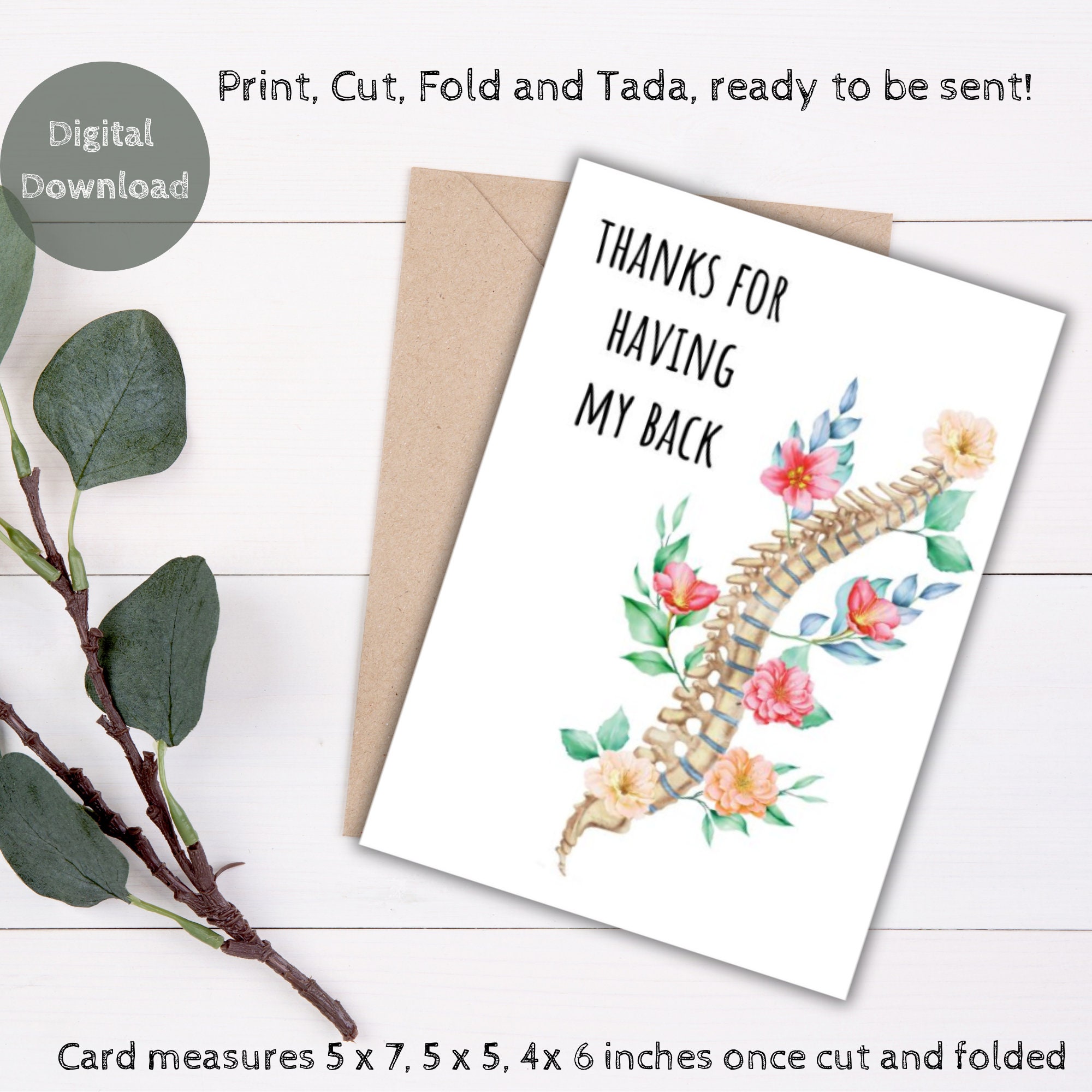 Printable Thank You Card, Thanks for Having My Back, Anatomy, Physical ...
