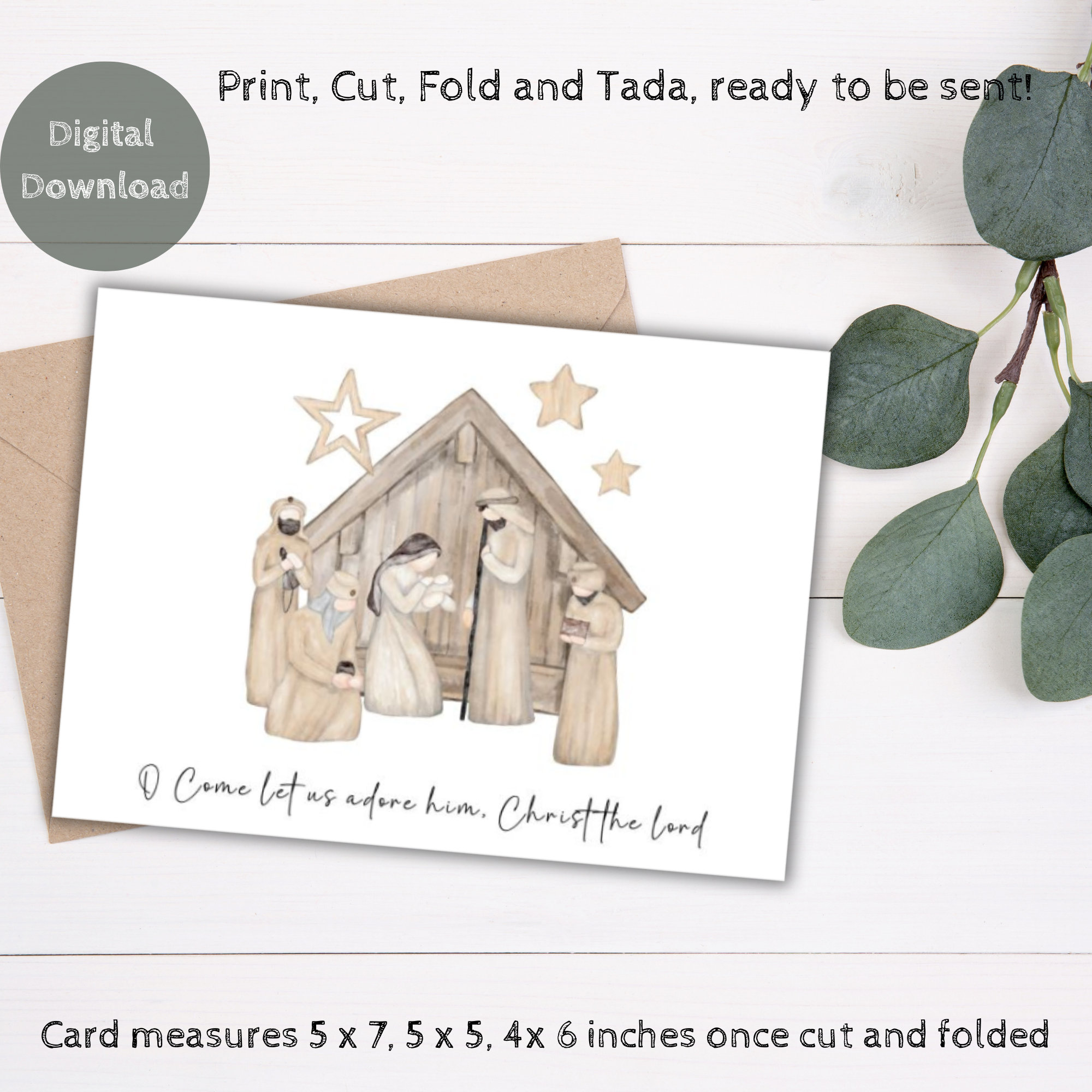 Printable Christmas Card, Nativity Scene, Watercolor Nativity ...