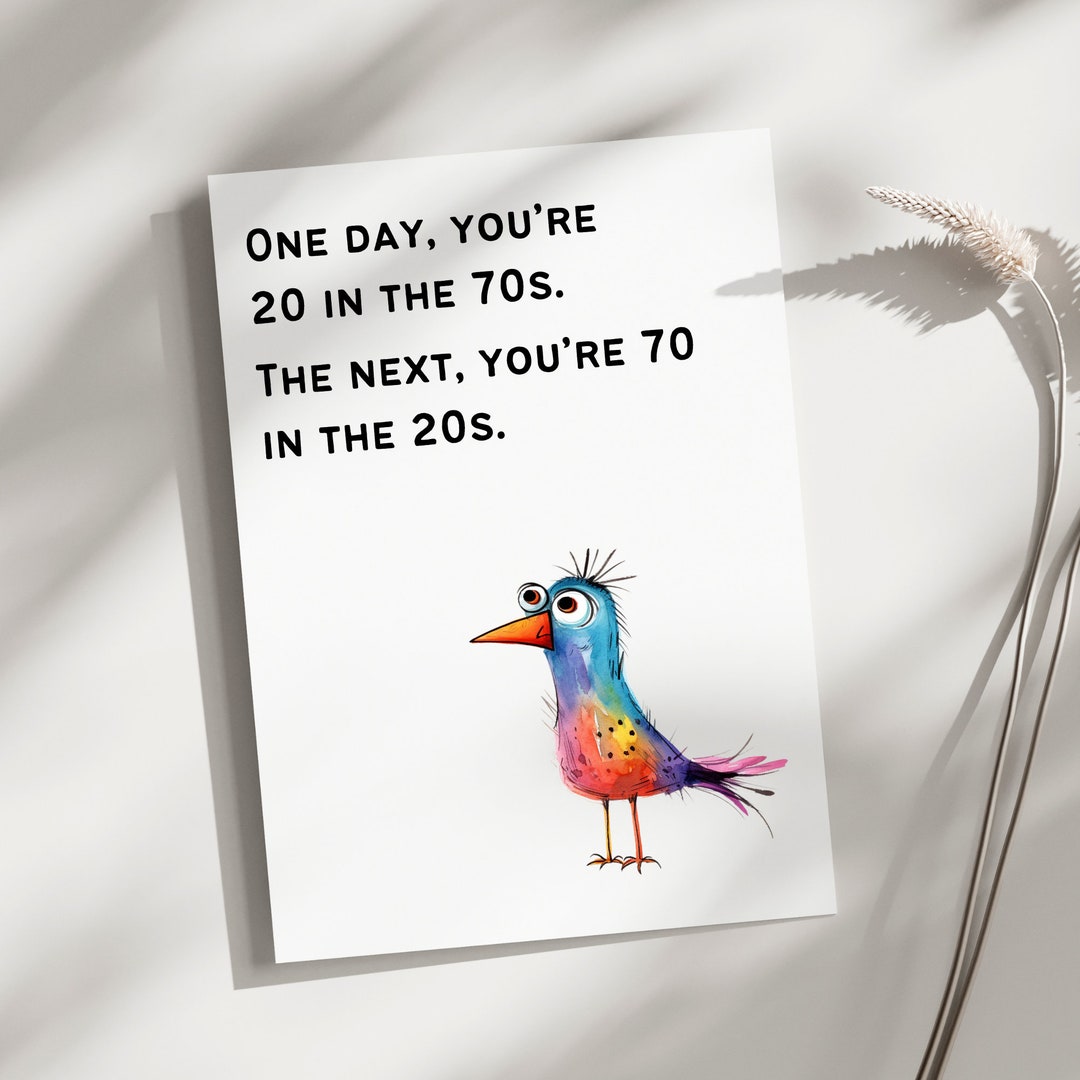 70th Birthday Card, Funny 70th Birthday Card, Happy 70th Card, Bird ...
