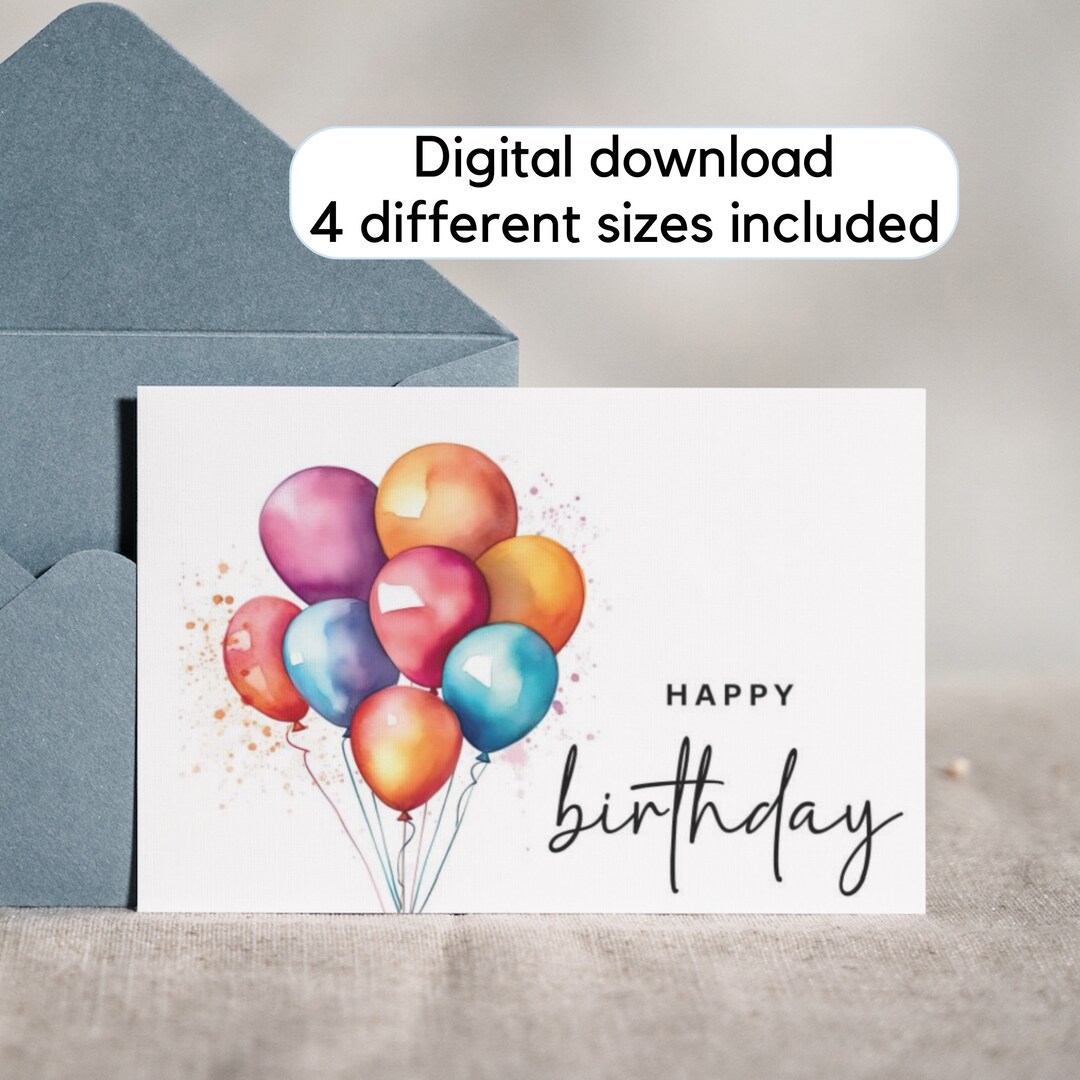 Printable Birthday Card Balloons, Watercolor Balloons Birthday Card ...