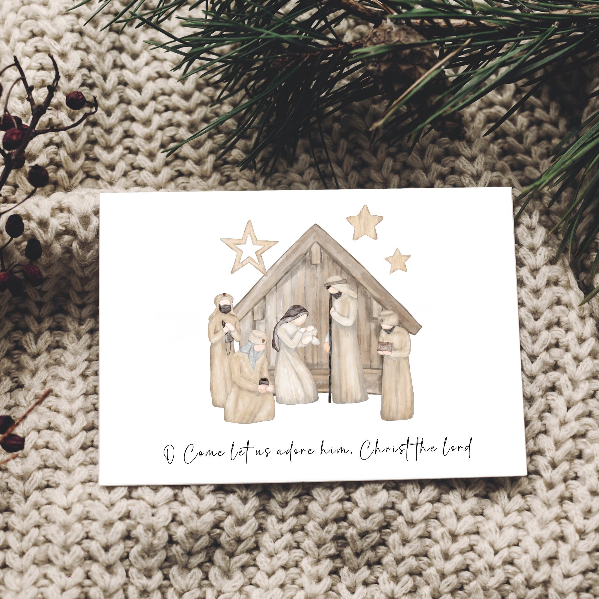 Printable Christmas Card, Nativity Scene, Watercolor Nativity ...