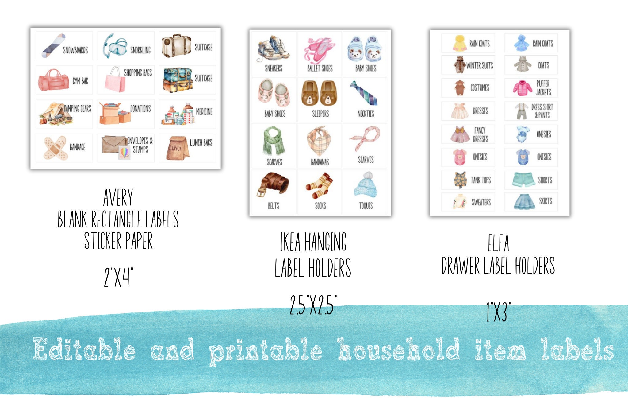 Printable Editable Watercolor Labels, Kids Clothes Dresser Toy ...