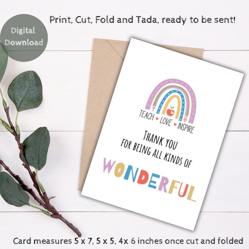 Printable Thank You Teacher Appreciation Card Digital Teacher Birthday ...