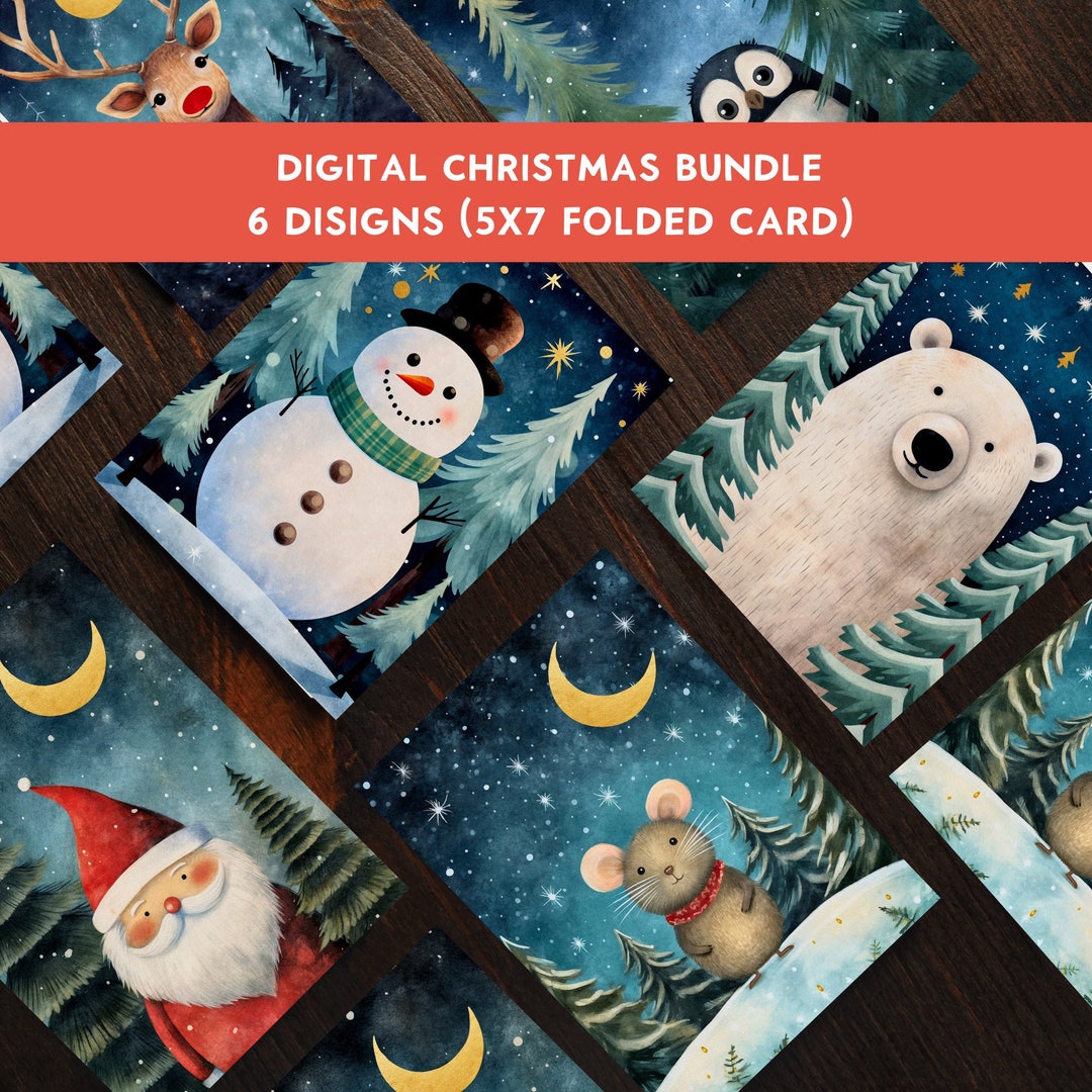 Printable Christmas Card Bundle, Digital Christmas Card Bundle, Happy ...