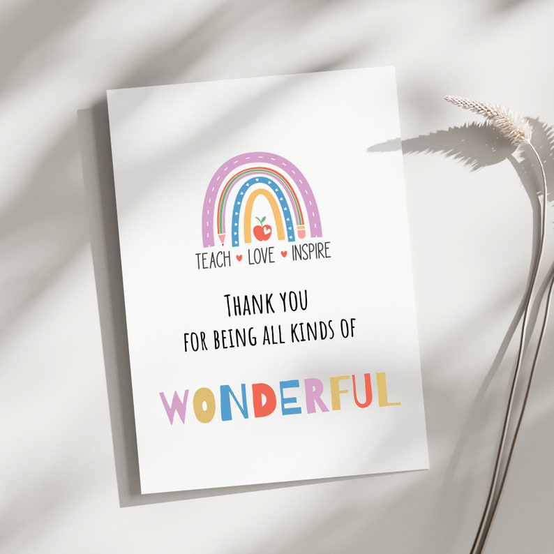Printable Thank You Teacher Appreciation Card Digital Teacher Birthday ...