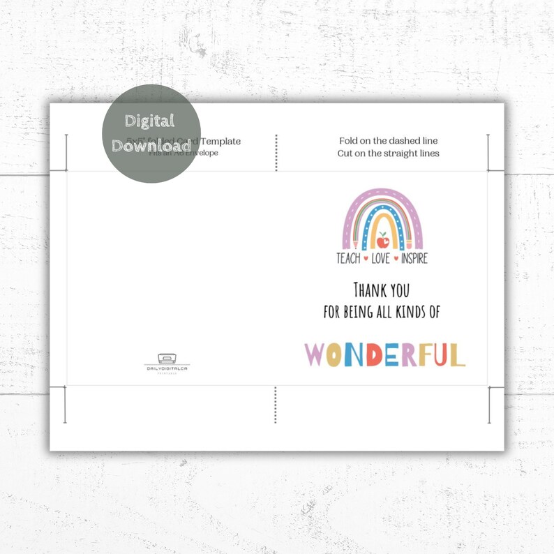 Printable Thank You Teacher Appreciation Card Digital Teacher Birthday ...