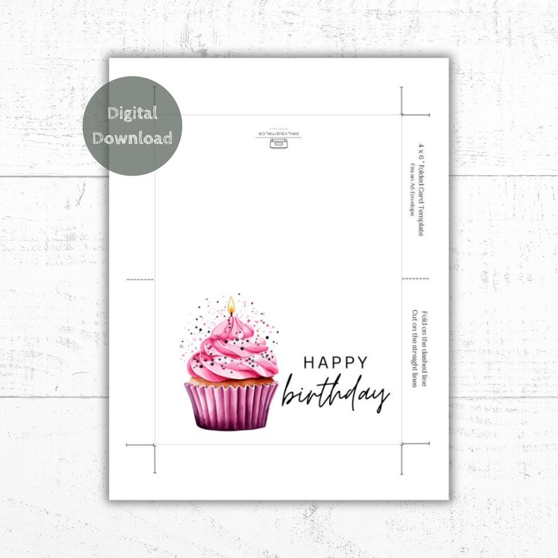 Printable Birthday Card, Cupcake Card, Watercolor Cupcake Birthday Card ...