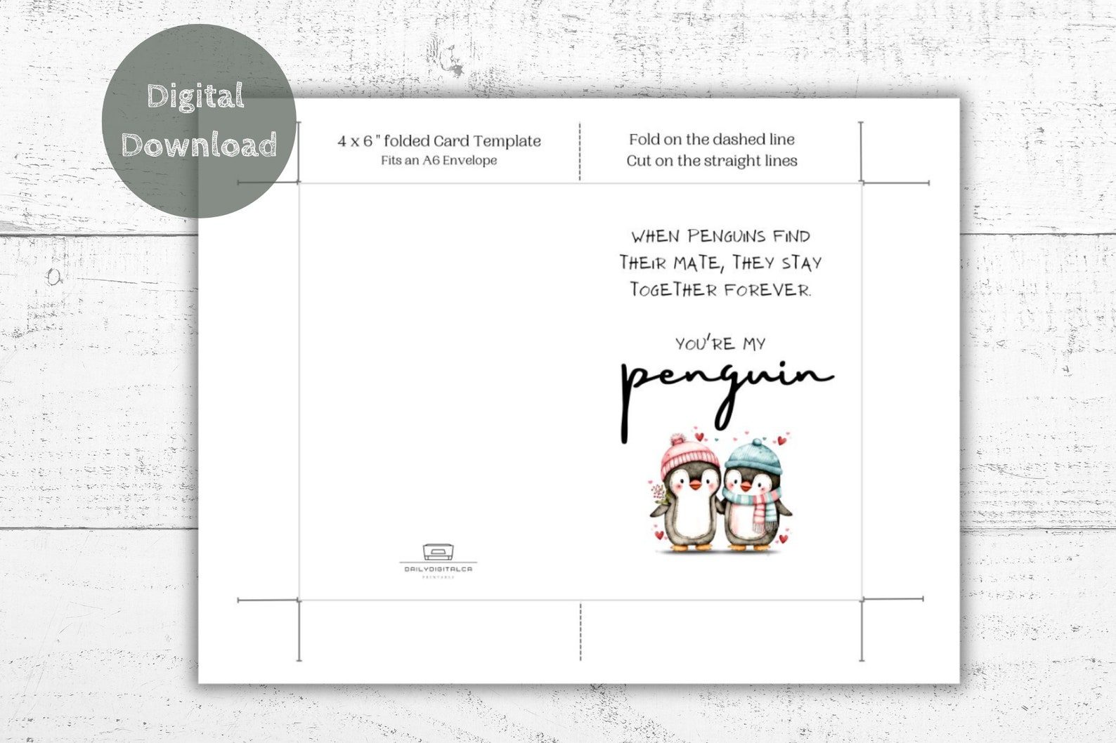 Printable Anniversary Card, Valentines Day Card With Poem, Penguins ...