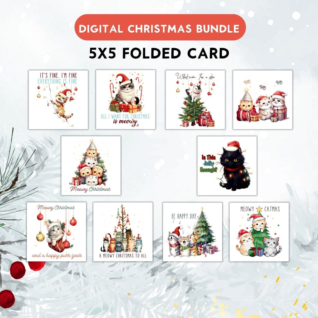 Printable Christmas Card Bundle, Merry Christmas Cards, Happy Holiday ...