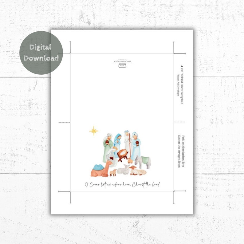 Printable Christmas Card, Nativity Scene, Watercolor Nativity ...