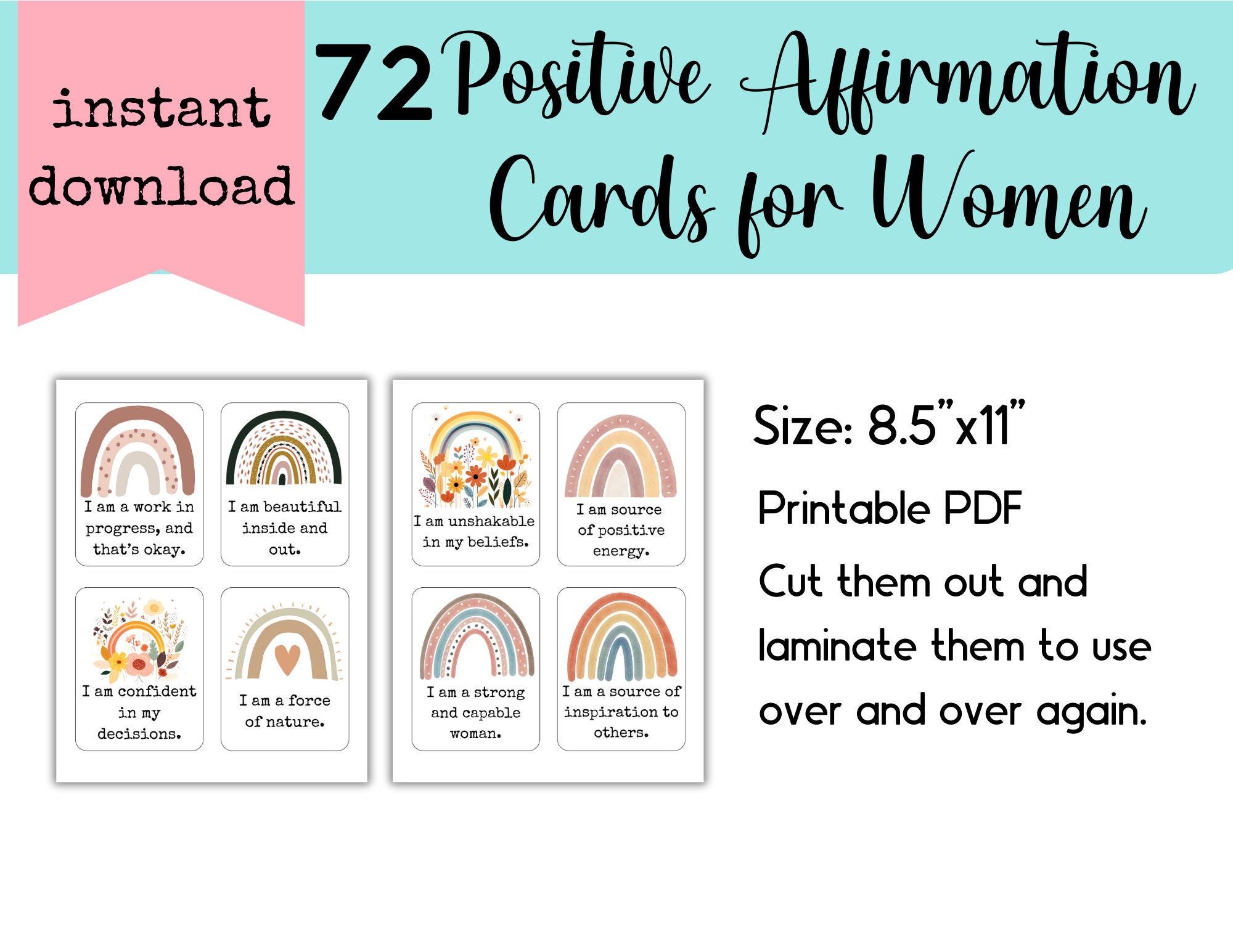 Affirmation Station Cards, Positive Quote Flash Cards, Printable ...