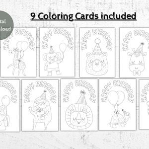 Printable Birthday Coloring Cards, Birthday Cards for Kids, Birthday ...