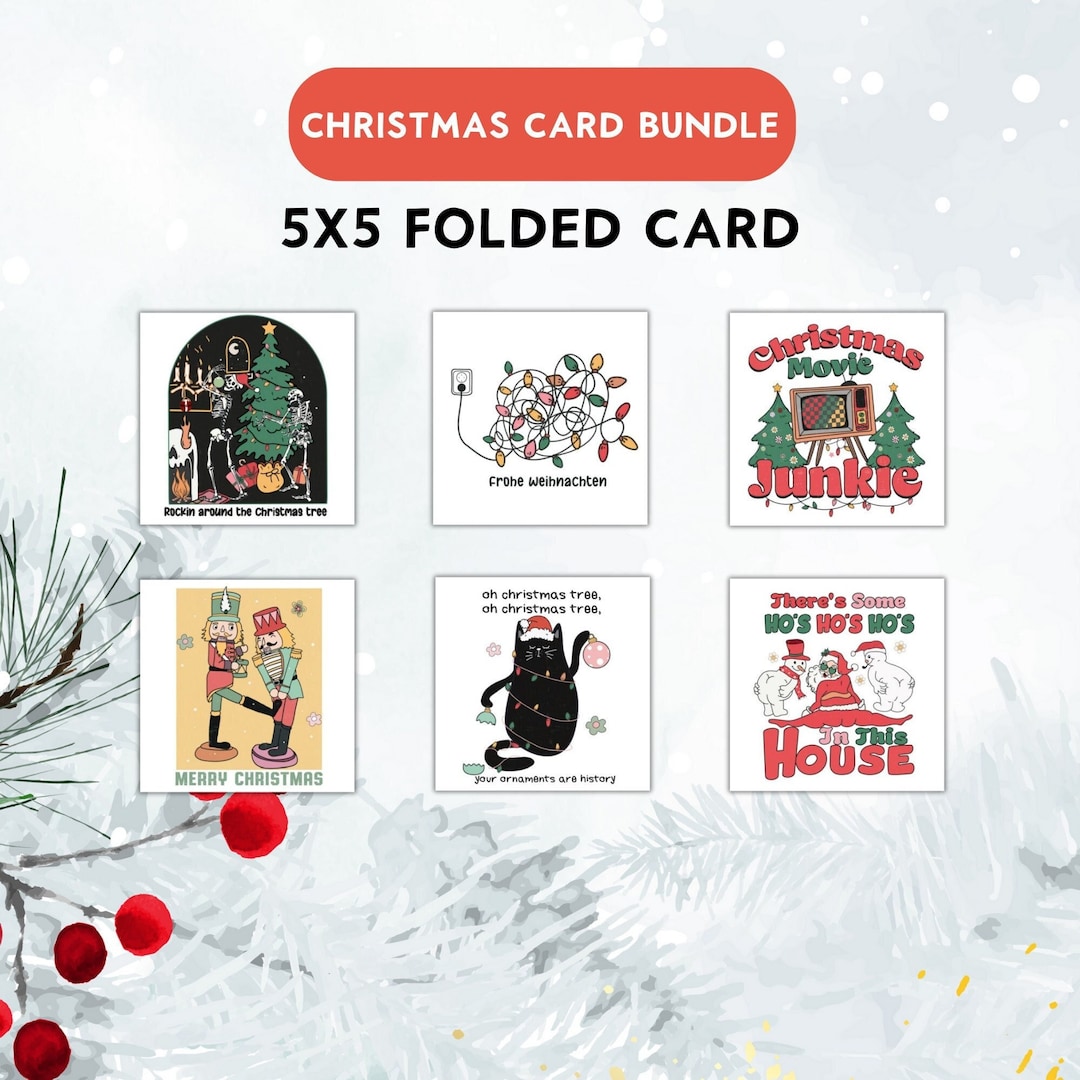 Printable Christmas Card Bundle, Merry Christmas Cards, Happy Holiday ...
