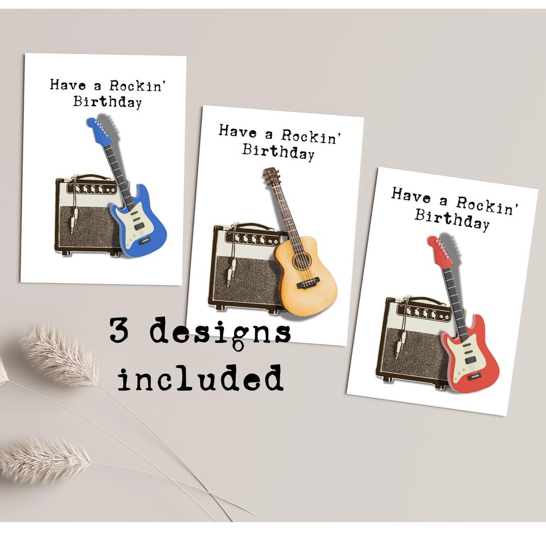 Guitar Birthday Card, Guitar Birthday Card for Him, Guitarist Birthday ...