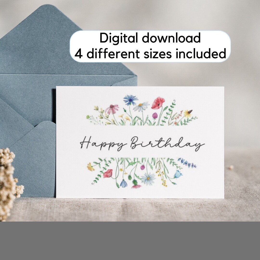 Printable Birthday Card With Flowers, Floral Birthday Card, Printable ...