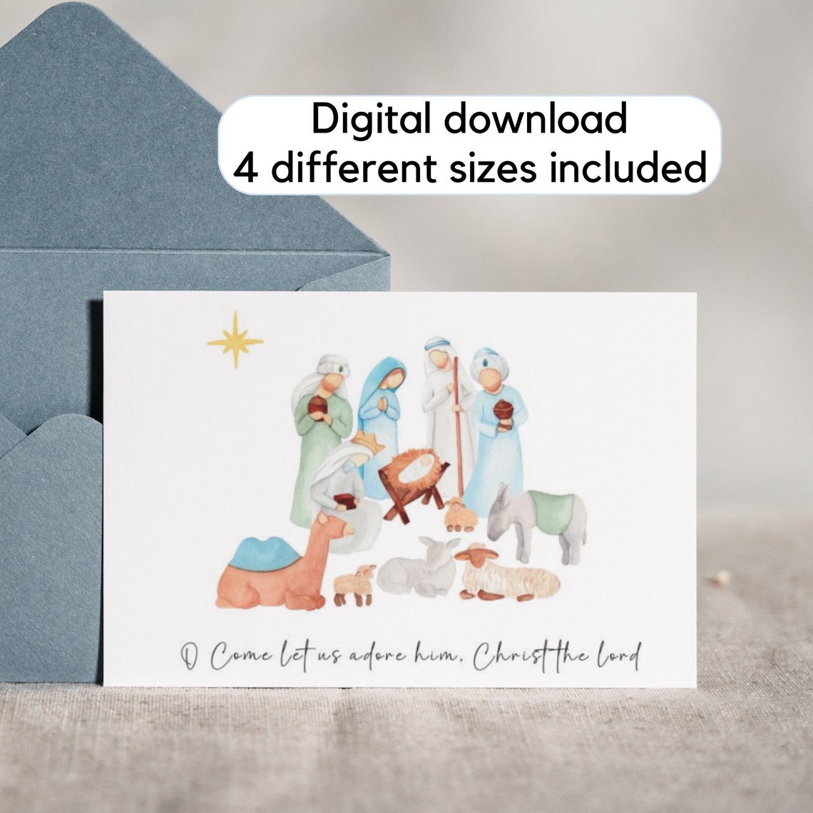 Printable Christmas Card, Nativity Scene, Watercolor Nativity ...