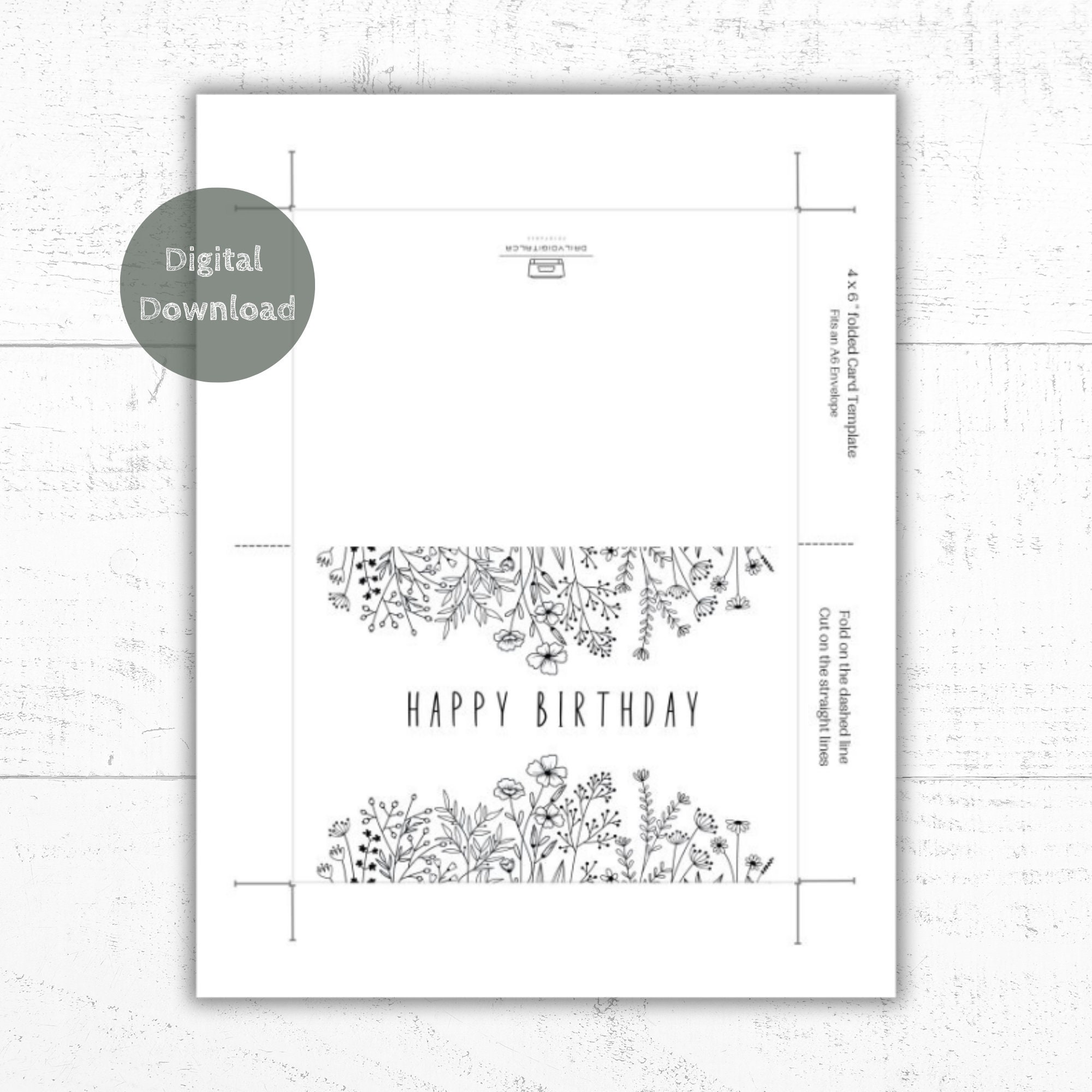 Printable Birthday Card With Flowers, Floral Birthday Card, Printable ...